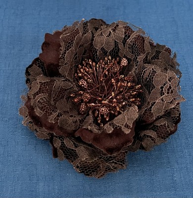 Vintage Millinery 1990s 4.25” Velvet & Lace Flower Pin Brooch • BROWN ...