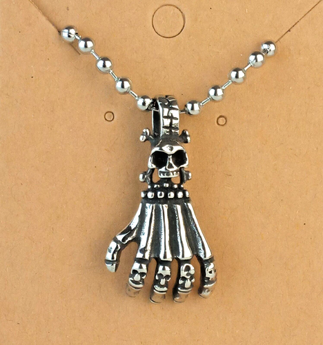 Stainless Steel Skeleton Hand Pendant Necklace 20" Ball Chain | eBay