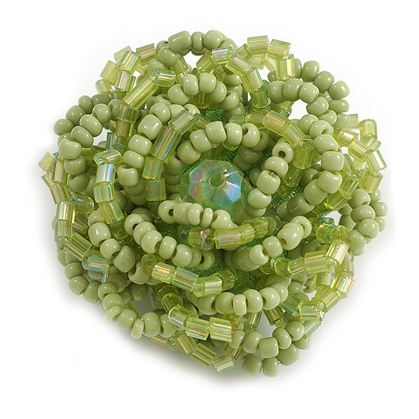 40mm Diameter/Pastel Mint Green Glass Bead Layered Flower Flex Ring ...