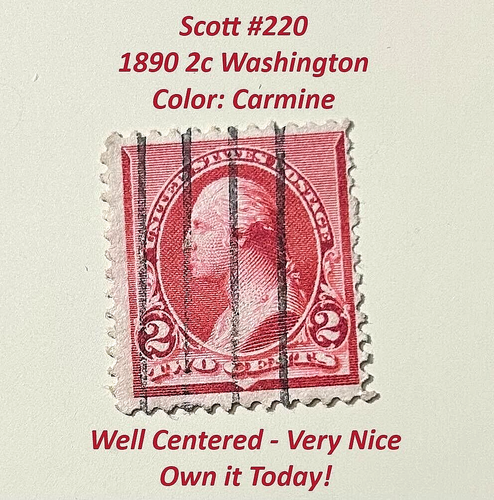 US Scott# 220 Used Stamp 2c WASHINGTON 1890 Error Free Nice Lot # 103 ...