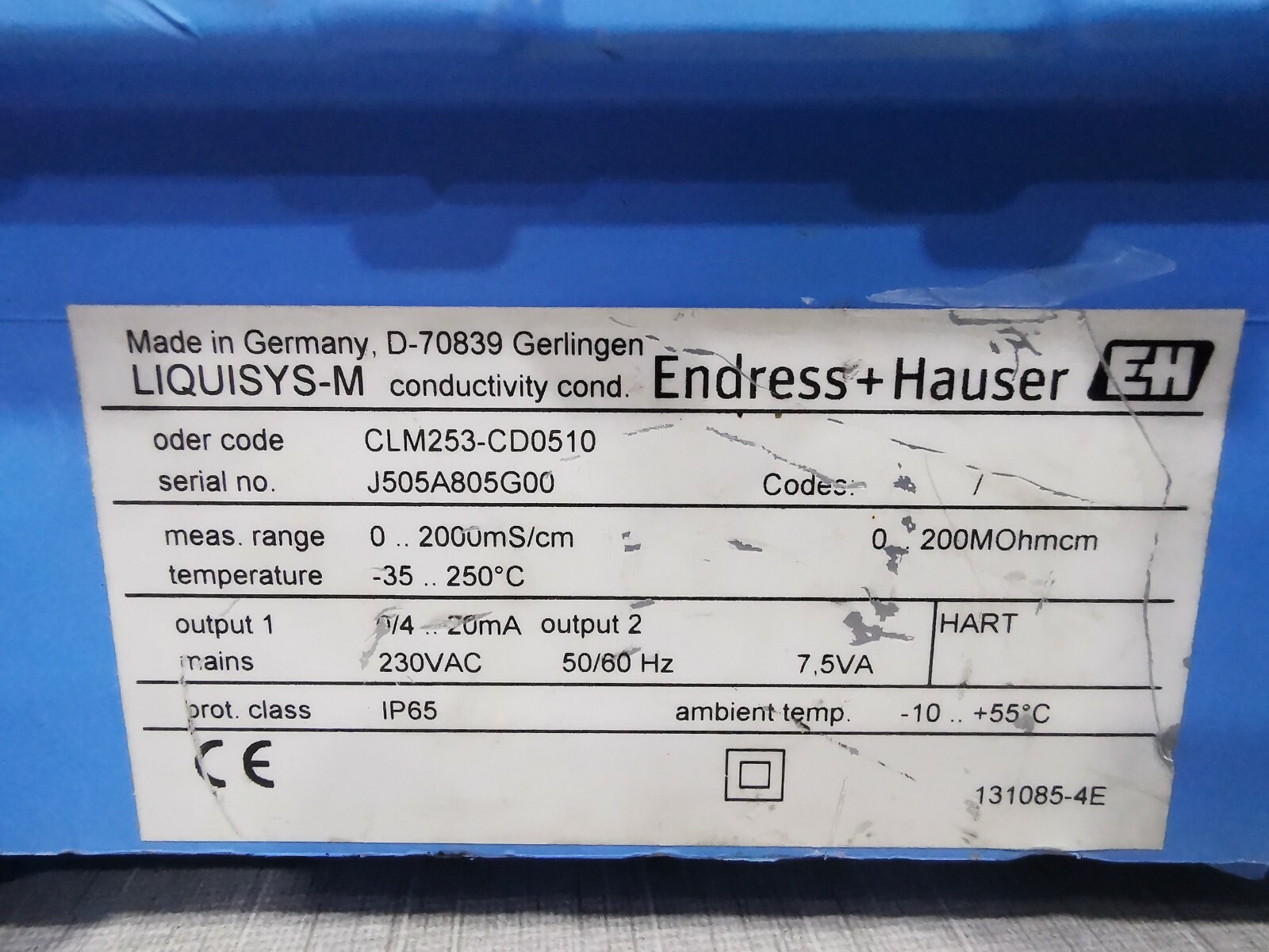 Endress+Hauser D-70839 Liquisys-M CLM253-CD0510 CONDUCTIVITY ...