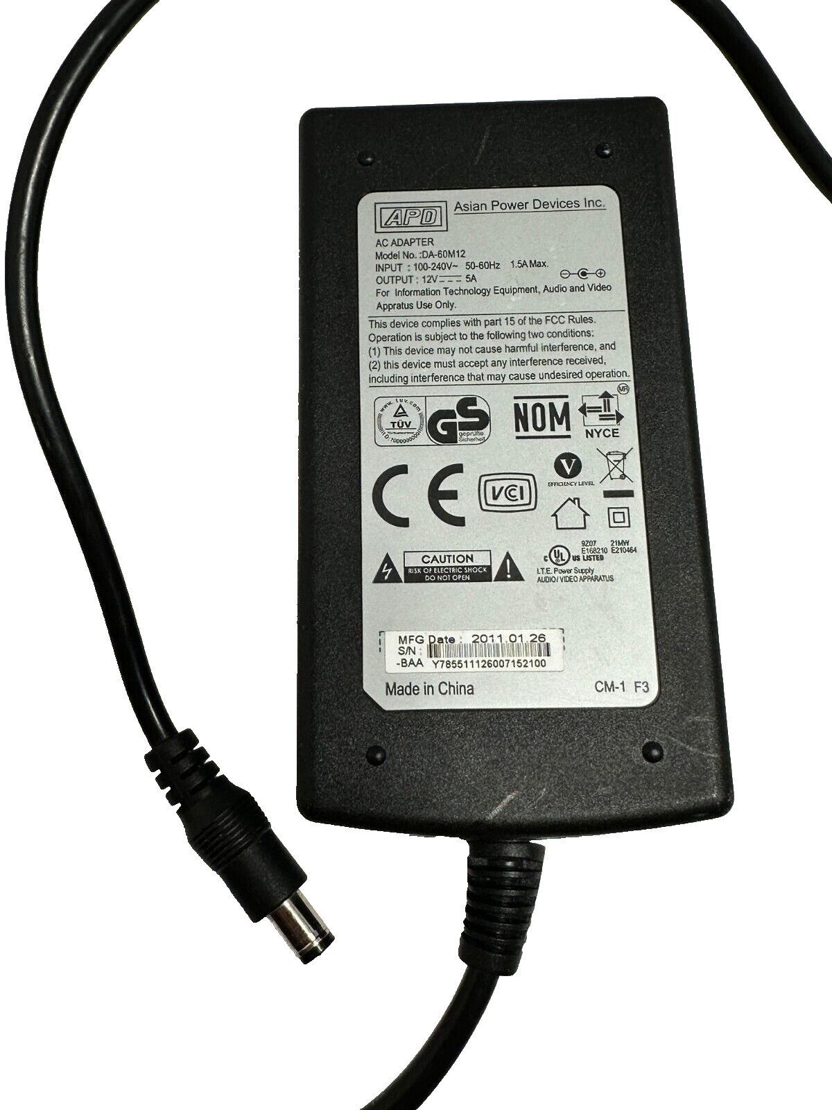 APD Power Supply Cord Charger Adapter- Asian Power Devices Inc. DA ...