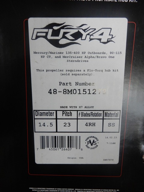 Mercury Fury 4 Propeller 4Blade SS 14.5Dia 23P RH Comp Serie 48 ...