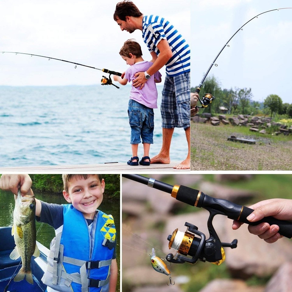 Kids Fishing Pole Set, Telescopic Fishing Rod & Spinning Reel Baits ...