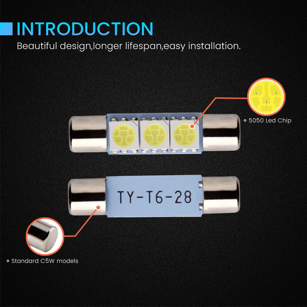 100Pcs 28mm/31mm 6641 6614F LED Bulb For Sun Visor Vanity Mirror Fuse ...