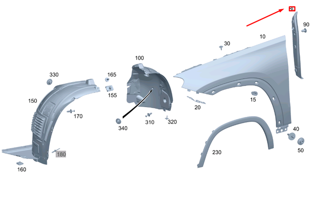 MERCEDES-BENZ GLE W167 Front Left Fender Rear Gap Cover A1678890000 ...