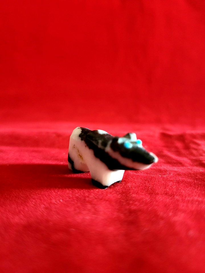 Native American Zuni Granite Wolf Fetish With Coral & Turquoise ...