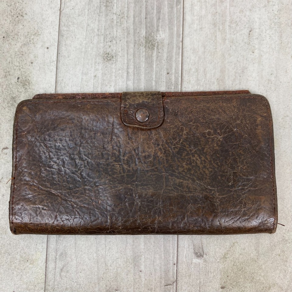 VINTAGE 50s/60s Brown Genuine Oak Hide Leather Wallet Men Bi-Fold Coin ...