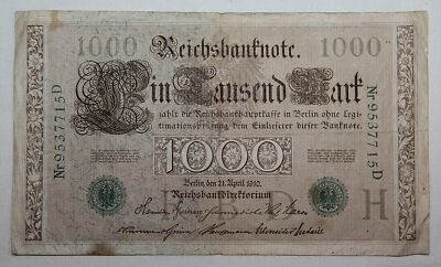 GERMAN 1910 DATED 1000 MARK NOTE, PAPER MONEY, CIRCULATED | eBay