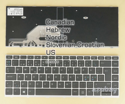 Keyboard For HP ProBook 640 G4 G5, 645 G4 G5, Silver Frame, Backlit ...