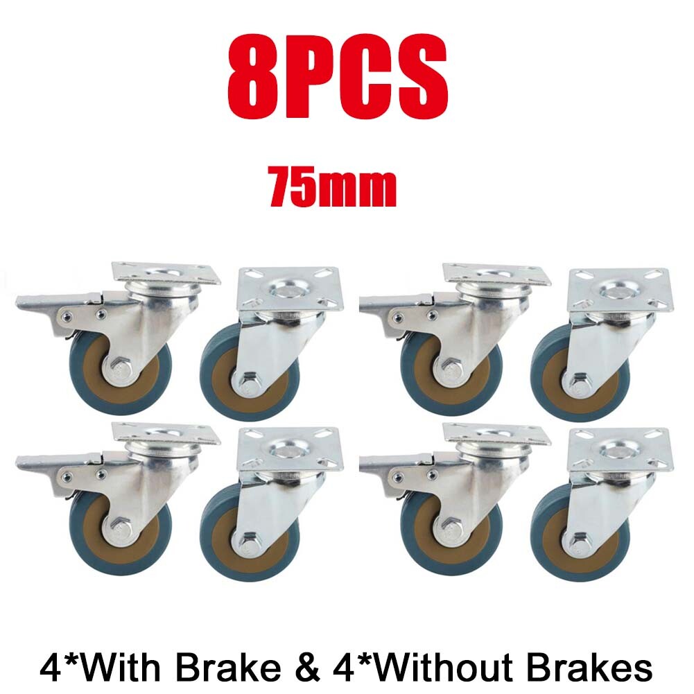8x Heavy Duty 50/75mm Rubber Swivel Castor Wheels Furniture/Trolley ...