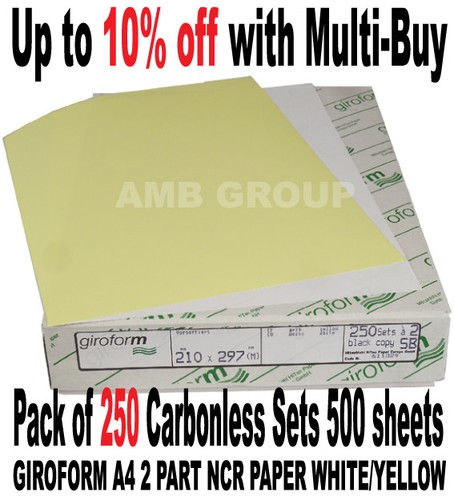 NCR A4 2 PART NCR PAPER WHITE/YELLOW Pack of 250 Carbonless Sets 500 ...