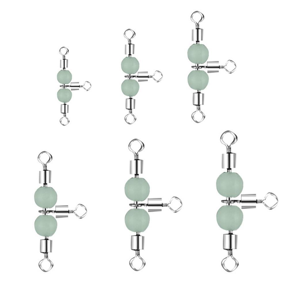 10pcs 3 Way Rolling Barrel Swivels Luminous Bead Solid Ring Connectors ...