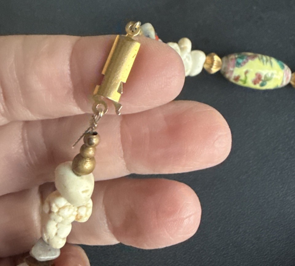 Heavy Vintage Chinese Cloisonne Enamel Jade Cinnabar Quartz Bead ...