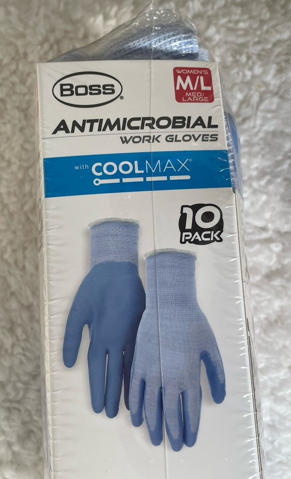 Boss 10-pair Antimicrobial Work Gloves with Grip Coating CoolMax Core—Size M/L | eBay