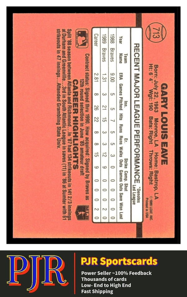 1990 Donruss #713 Gary Eave Atlanta Braves | eBay