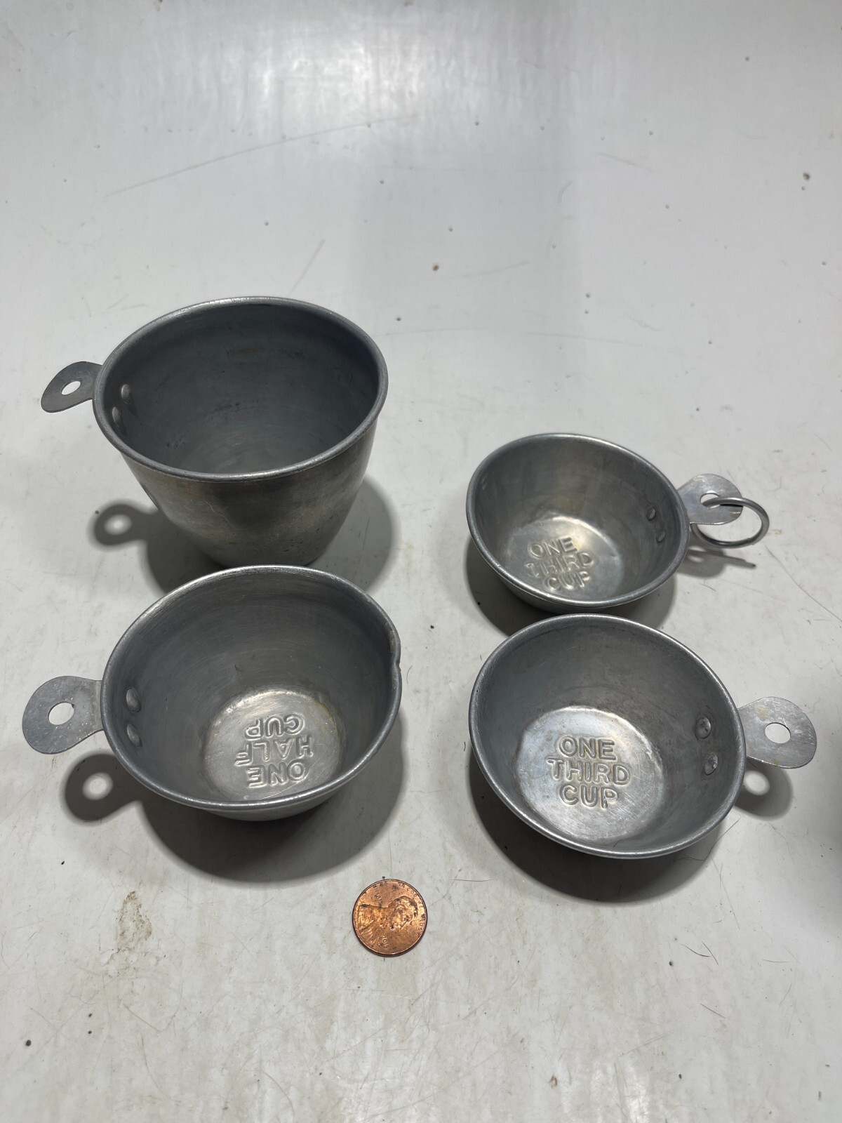 (4) Aluminum Measuring Cups 1950's VTG Original One , Half , (2) One ...