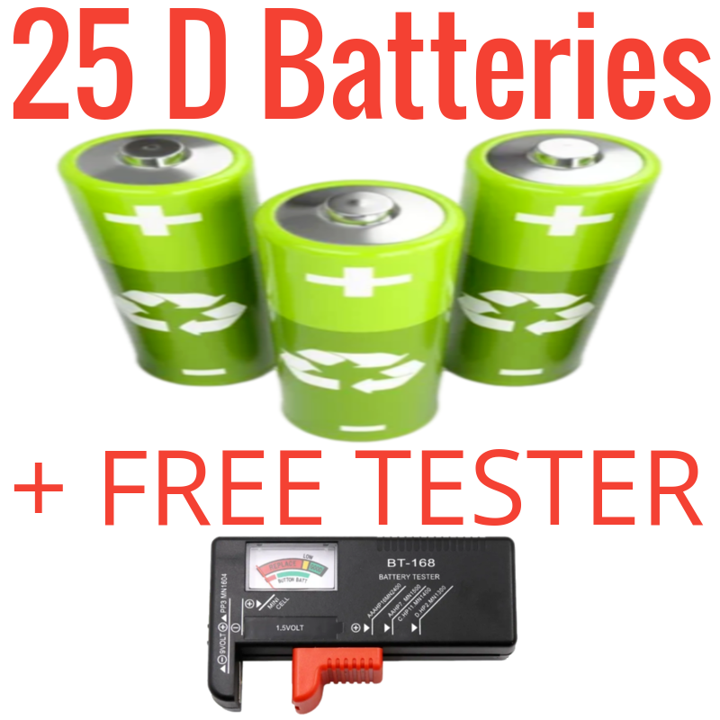 25 D Batteries Alkaline + Free Battery Tester Wholesale Upcycle ...