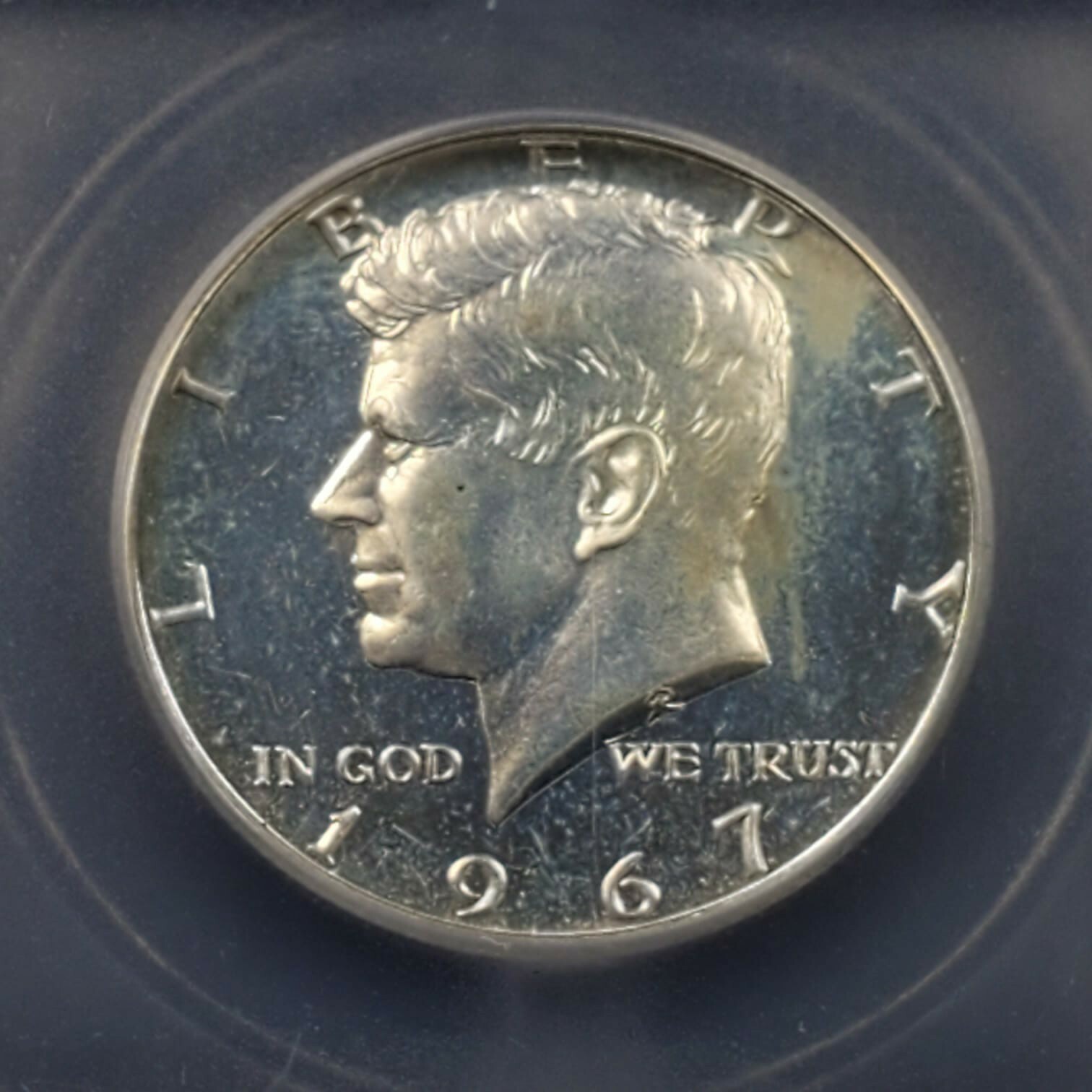 1967 P SMS Kennedy Silver Half Dollar Coin MS68 ICG Light Blue Toning ...