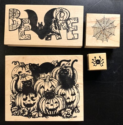 Lot of 4 Northwoods Wood Mounted Rubber Stamps Halloween Black Cats ...