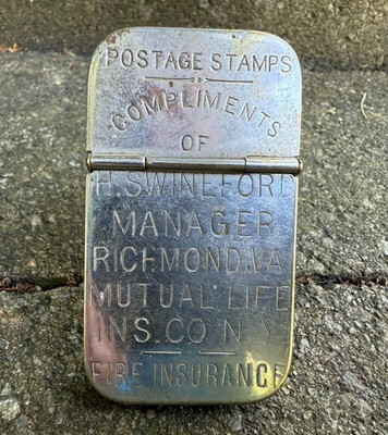 Vintage Postage Stamp - Match Safe Metal Vesta Case...Mutual Life ...