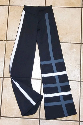 Women's Margarita Supplex Asana Black/ White/Gray Striped Yoga Pants Sz ...