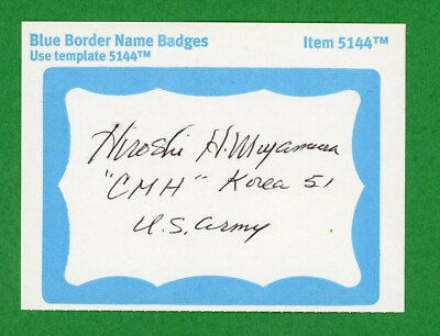 Hiroshi Miyamura DECEASED Medal of Honor CMOH Signed 2.4x3.4 Bookplate ...