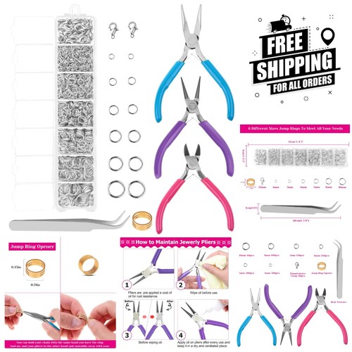 Jewelry Repair Kit: 1520 Silver Jump Rings & 3 Pliers for Earrings ...