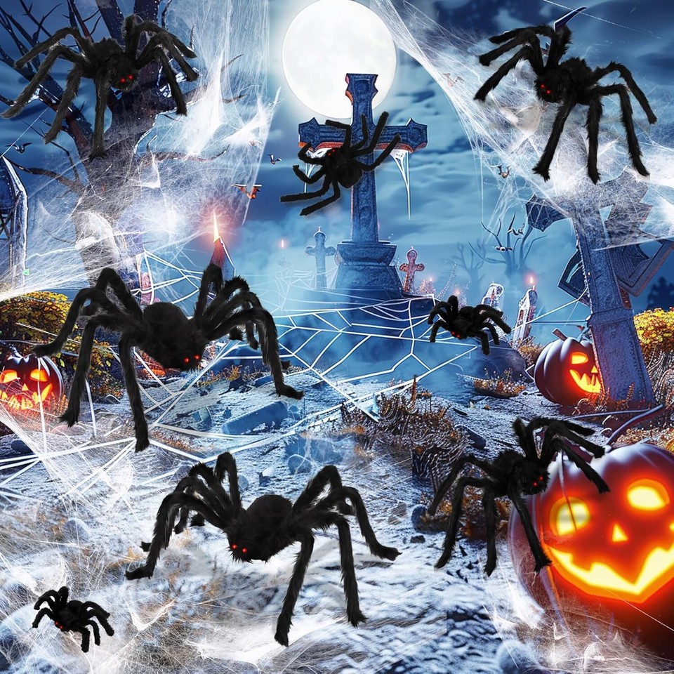 Halloween Spider Decorations Outdoor Indoor 8 Pcs Giant Outside Spiders ...