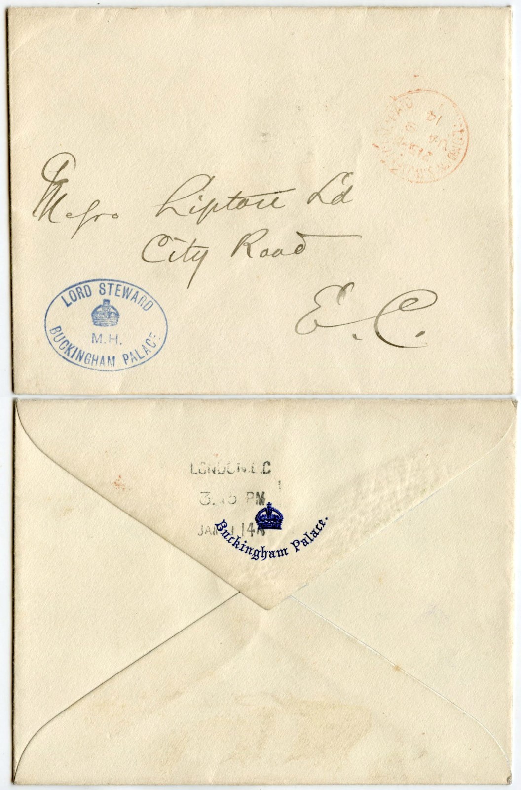 ROYALTY BUCKINGHAM PALACE ENVELOPE LORD STEWARD CROWN OVAL 1914 ...