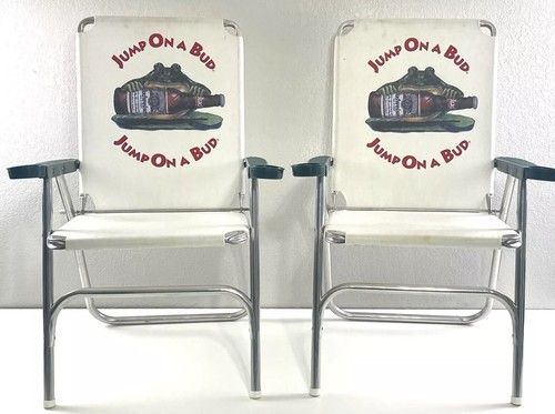 Budweiser Canvas Lawn Chair Metal Frame Jump on a Bud Frog Beer Lot of ...