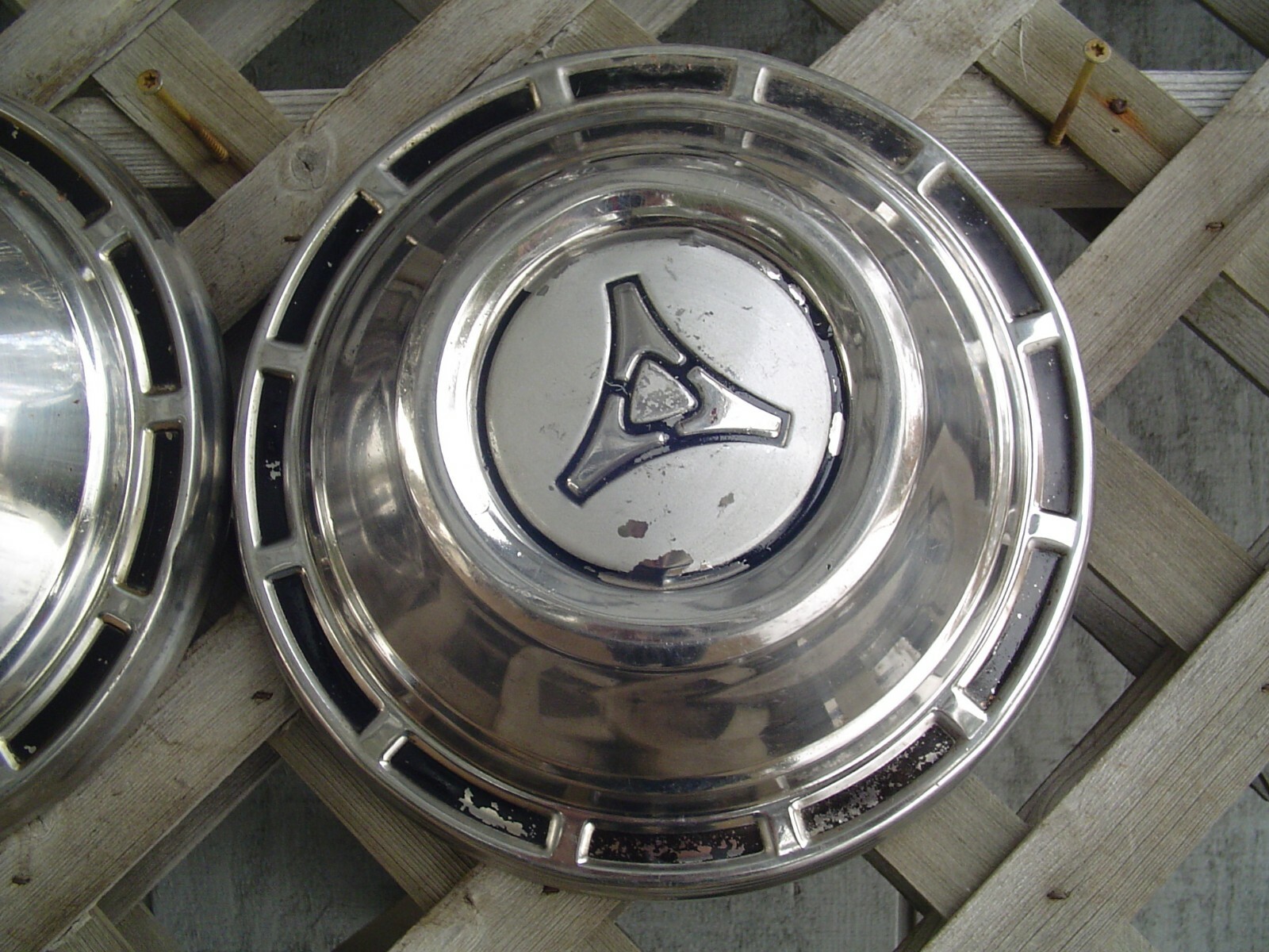 TWO VINTAGE PLYMOUTH DODGE CHRYSLER POLICE HUBCAPS WHEEL COVERS CHARGER ...