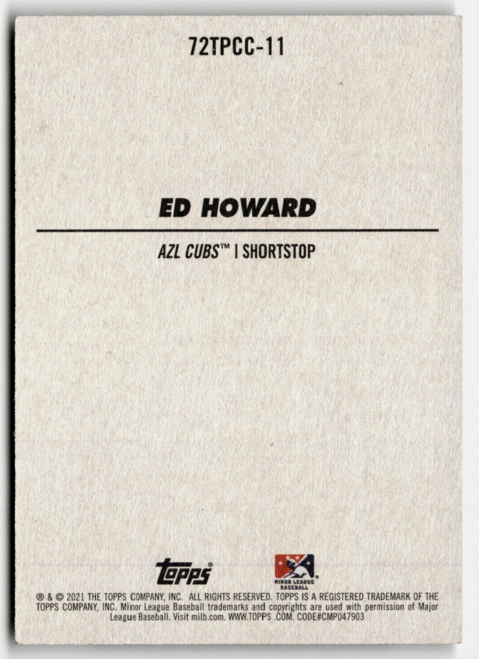 2021 Topps Heritage Minor League #72TPCC-11 Ed Howard Pack Cover Cards ...