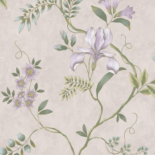 Mauve Dancing Iris Wallpaper Flower Rasch 100111 Gold Living Room Decor ...