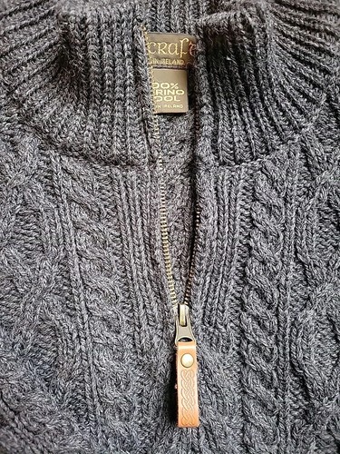 INIS CRAFTS Made In IRELAND Charcoal Grey 1/4 Zip Sweater 100% Merino ...
