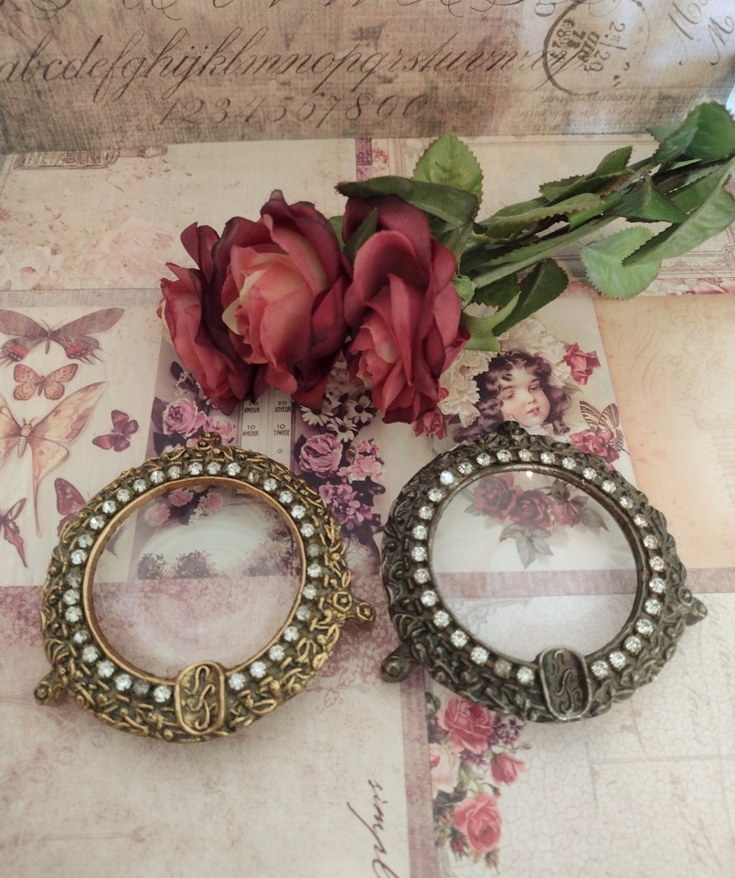 2 VTG Celeste Glass Rhinestone Gold Tone Metal Ashtray Three Footed ...