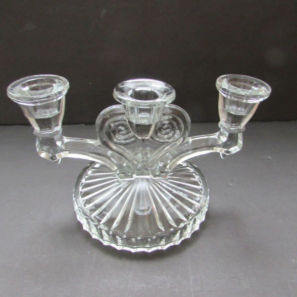 Vintage Jeannette Cosmos Pressed Glass 3 Candle Candelabra - Art Deco ...