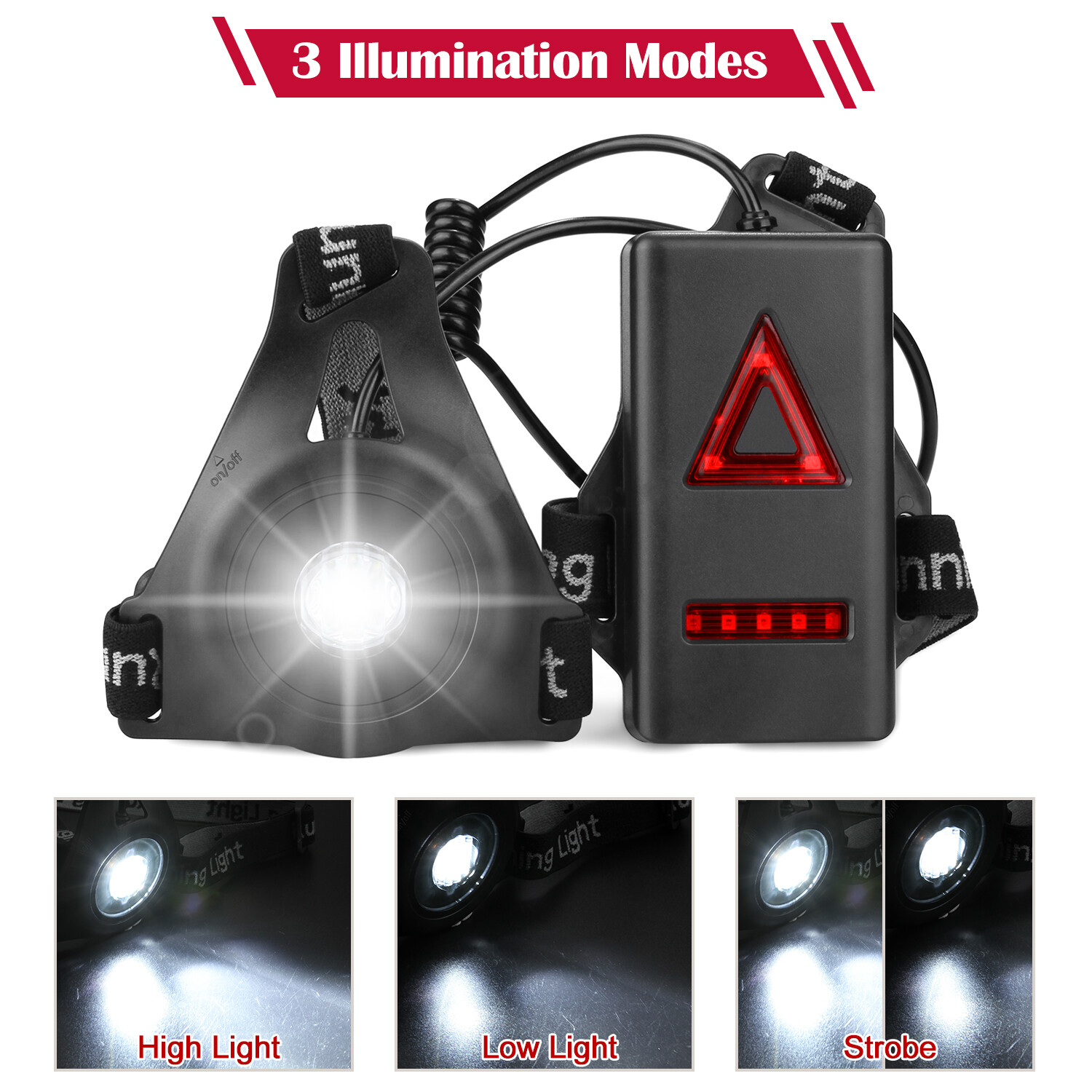 Outdoor Rechargeable Night Running LED Light Chest Lamp Reflective 3 ...