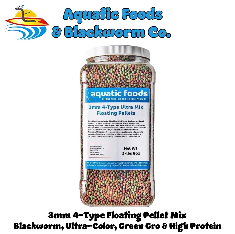3mm 4-Type Ultra Mix, High Protein Floating Koi & Aquarium Fish Pellets ...