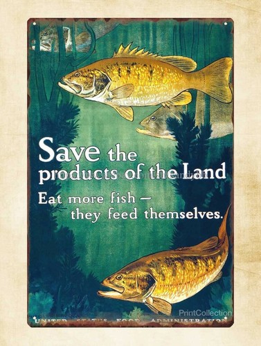 home garden wall accents Save products of land eat more fish metal tin ...