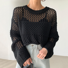 Women Hollow Out Fishnet Jumper Top Knitted See Through Long Sleeve T ...