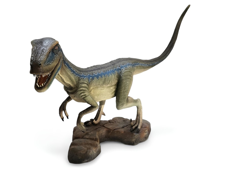 Blue Striped Raptor Statue Velociraptor Dinosaur Large Dino 11FT Indoor ...