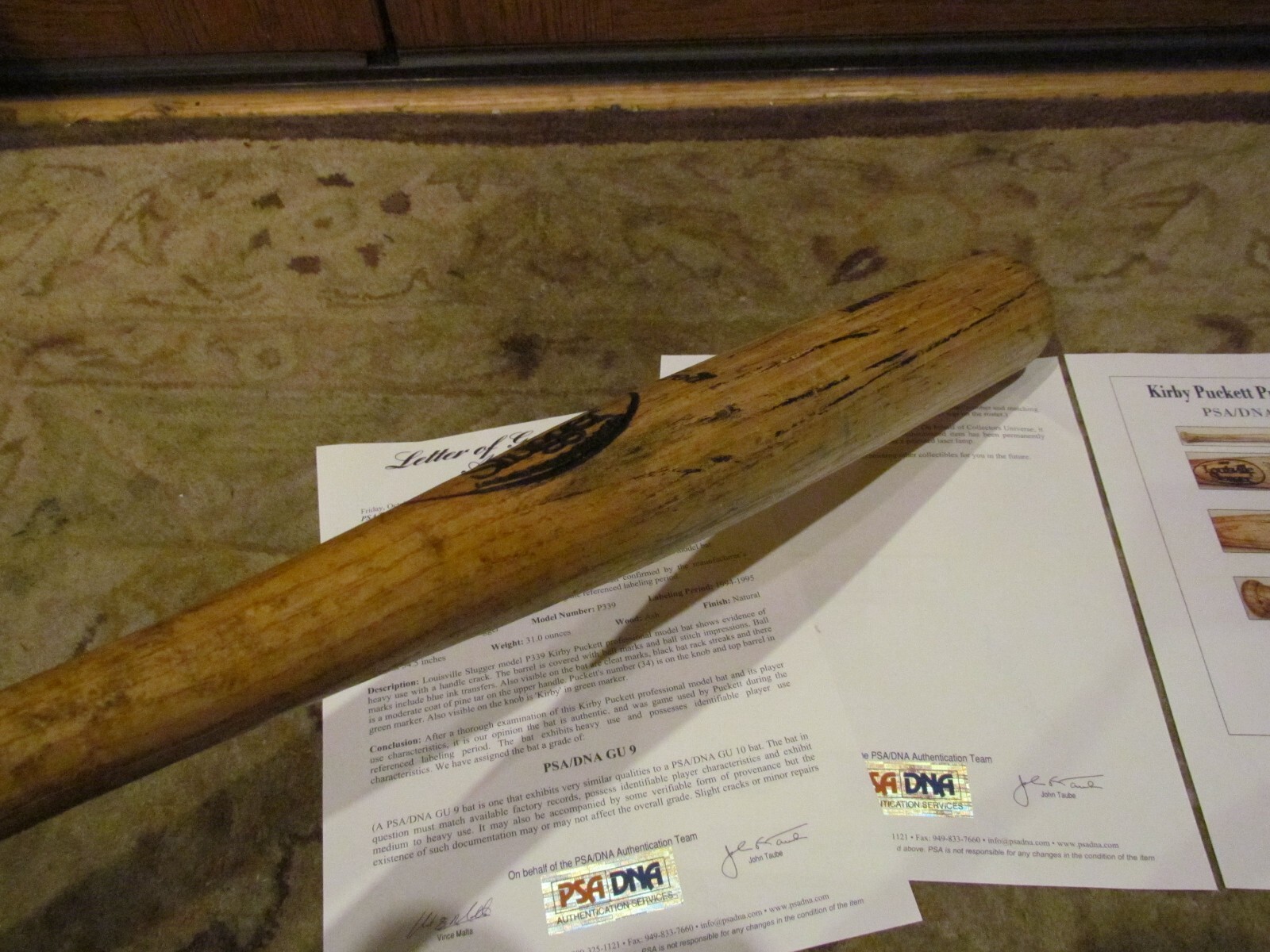 1994 1995 Kirby Puckett Signed Game Used Louisville Slugger Baseball ...