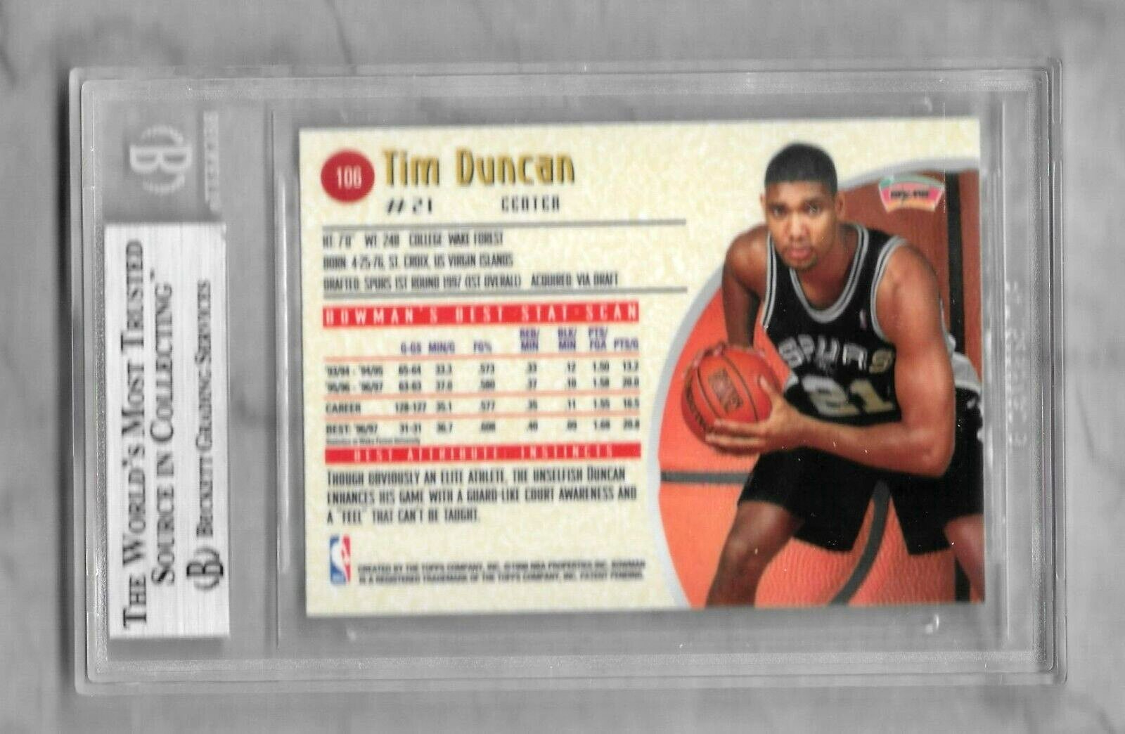 TIM DUNCAN 1997-98 BOWMAN'S BEST ROOKIE RC GRADED BECKETT 9 MINT #106 ...