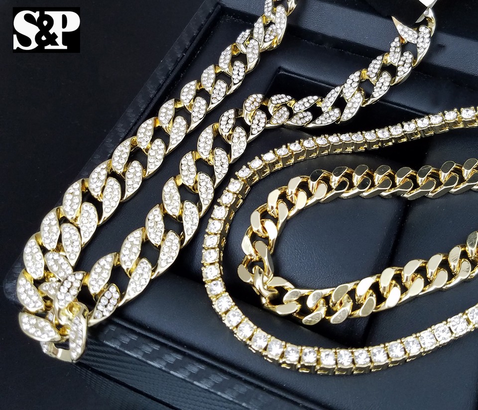 Hip Hop Quavo Choker 18" Cuban & 16" Full Iced Cuban & 1 ROW DIAMOND ...
