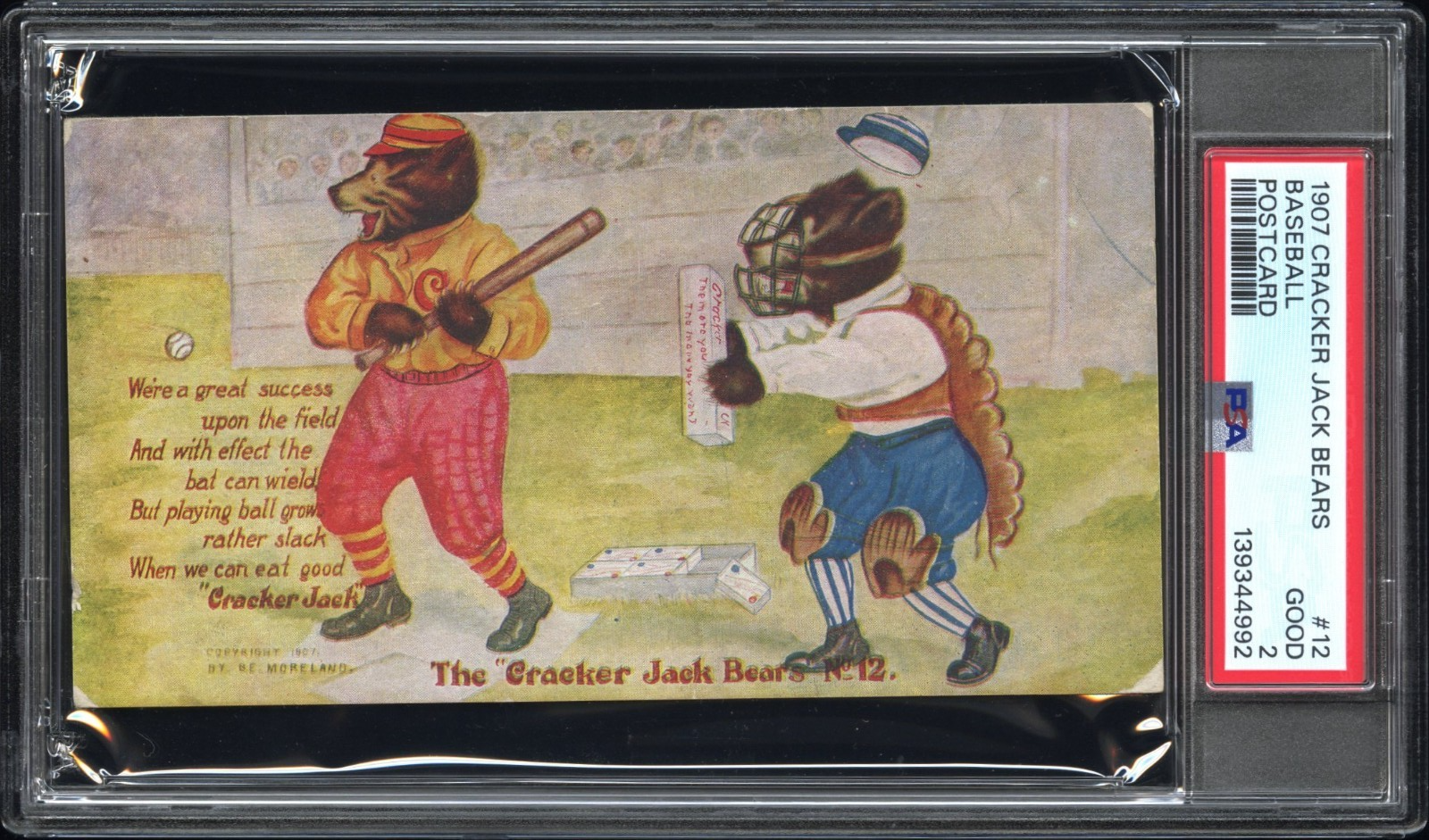 1907 CRACKER JACK BEARS POSTCARD #12 BASEBALL - HIGHEST GRADED - PSA 2 ...