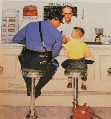 RUNAWAY State Trooper Sitting at Diner Counter by Norman Rockwell SEP ...