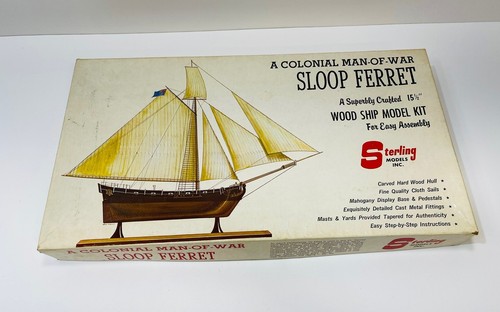 Vtg Sterling Sloop Ferret Wood Ship Model Kit A Colonial Man Of War New ...