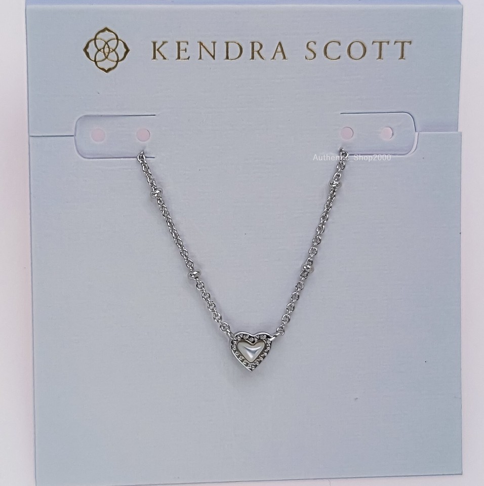 NEW 100% KENDRA SCOTT 217 Ivory Mother-of-Pearl Silver Mini Ari Heart ...