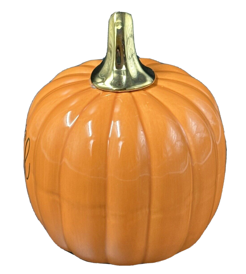 Hello Fall Orange Ceramic Pumpkin with Gold Stem 8 Inches High ...